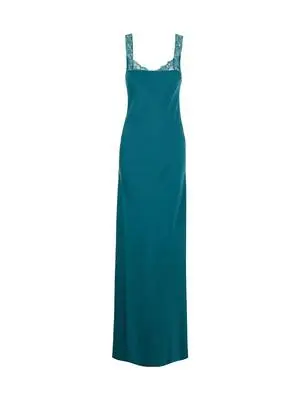 FORTE_FORTE Blue Long Dress With Fixed Straps And Lace Detail On Straps And Neck In Blend Viscose For - Multicolor