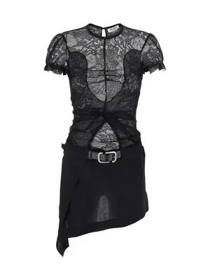 Attico Wool Crepe And Lace Dress - Multicolor