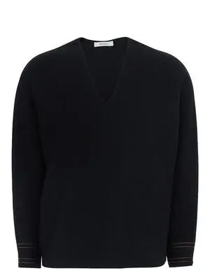MAX MARA MAX MARA Long Sleeve V-Neck Top In Black Tech Fabric