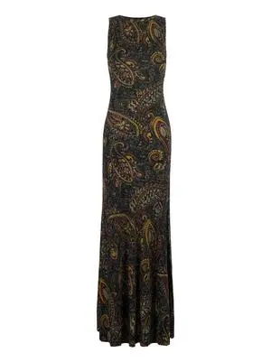 Etro Sleeveless Round Neck Long Dress With All-over Embroidery - Multicolor