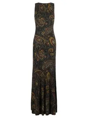 Etro Sleeveless Round Neck Long Dress With All-over Embroidery - Multicolor