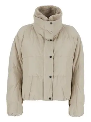 Brunello Cucinelli Beige Down Jacket With Removable Fur Collar In Tech Fabric For - Multicolor