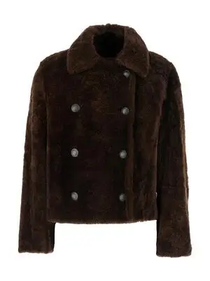 Brunello Cucinelli Cropped Double Breasted Shearling Jacket - Multicolor