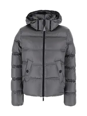 Moncler Sensation' Gray Down Jacket With Hood And Logo Patch On The Sleeve In Tech Fabric For - Multicolor