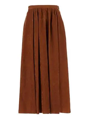 FORTE_FORTE FORTE FORTE Brown Corduroy Pleated Long Skirt Multicolor