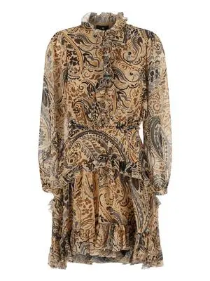 Etro Printed Mini Dress With Ruffle Details - Multicolor