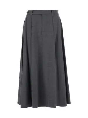 Brunello Cucinelli Grey Midi Skirt With Button Closure On The Side And Monil Detail On The Belt Loops In Wool Blend For - Multicolor