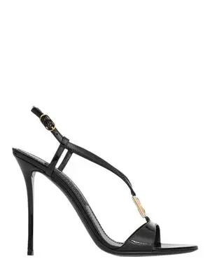 Dolce & Gabbana Patent Leather Stiletto Sandals With Dg Logo - Black