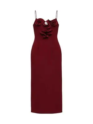 Magda Butrym Bordeaux Midi Beach Dress In Cotton And Silk With Floral Details - Red