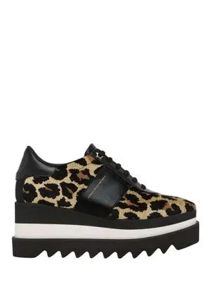 Stella McCartney Elyse Alter Mat Wedge In Leopard Print Shaggy Deer - Black