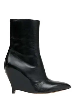 MAISON MARGIELA Glossed Leather Pointed Toe Wedge Ankle Boots - Black