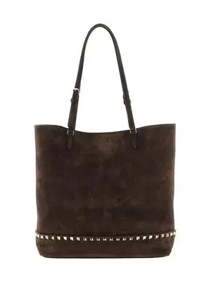 Valentino Garavani Rockstud Medium' Suede Shoulder Bag - Brown