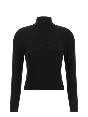 Alexander Wang Ribbed Turtleneck Sweater With Contrast Logo - Black