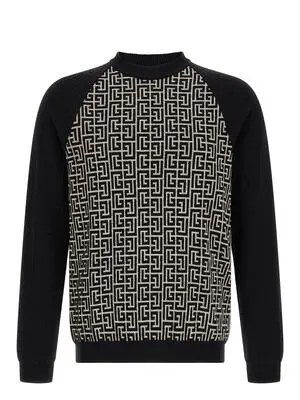 Balmain Balmain PB Monogram Mesh Crew Neck Sweater Multicolor
