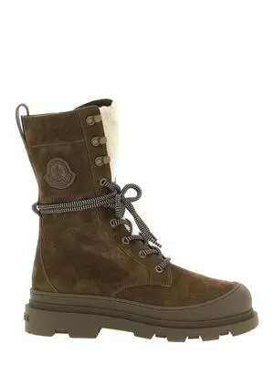 Moncler Vera High Suede Shearling Lace-up Boots - Brown