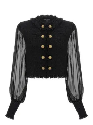 Balmain Spencer Blazer With Contrasting Sleeves - Black