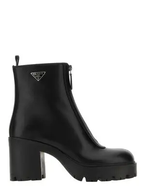 Prada Leather Ankle Boots - Black