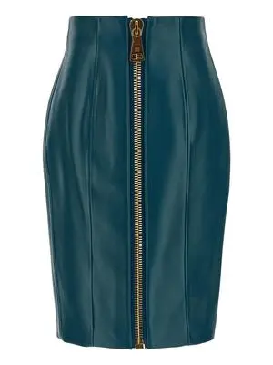Balmain High-waisted Leather Pencil Skirt With Xl Zip - Blue