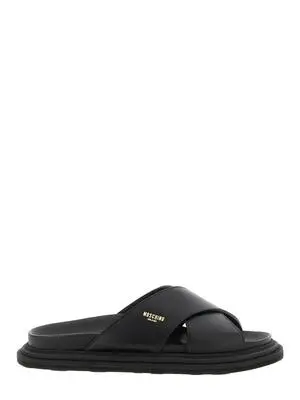 Moschino Leather Sabots With Logo Detail - Black
