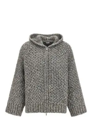Peserico Zipped Hooded Cardigan With Micro Sequins - Gray