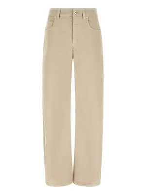 Brunello Cucinelli BRUNELLO CUCINELLI Wide-Leg Garment-Dyed Cotton Canvas Jeans Cream