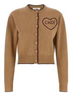 Chloé Heart Intarsia Cardigan - Cream