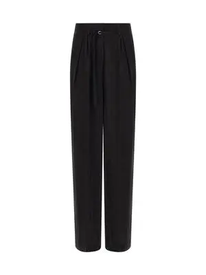 Dries Van Noten Wide Leg Pleated Trousers With Integrated Belt - Black