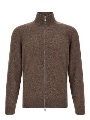 Brunello Cucinelli High Neck Zip Cardigan In Cashmere - Brown