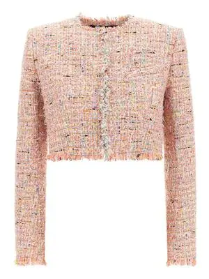 Balmain Spencer Cropped Tweed Blazer - Pink