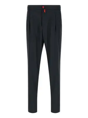 Kiton Virgin Wool Trousers With Red Button Detail - Blue
