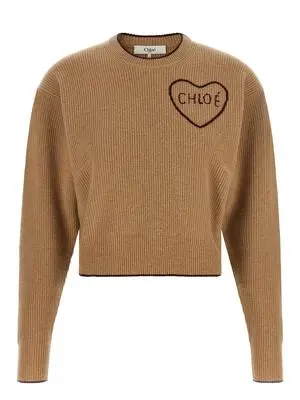 Chloé CHLOE Heart Intarsia Crew Neck Sweater Cream
