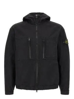 Stone Island 1200011" Organic Cotton Hooded Overshirt - Black