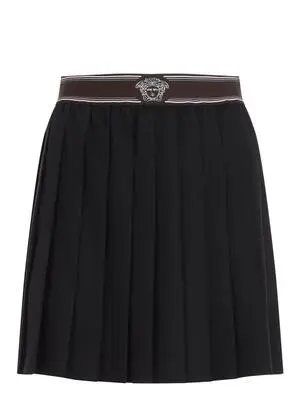 Versace Versace Pleated A-Line Skirt With Medusa Motif Waistband Black