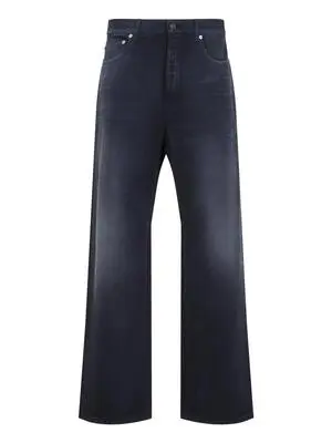 Balenciaga Curved Knee Straight Leg Denim Pants - Blue