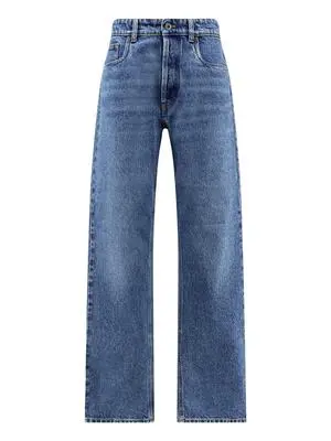 Miu Miu MIU MIU Straight Leg Embroidered Logo Patch Jeans Multicolor