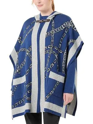 Marina Rinaldi Wool Cashmere Poncho - Blue Grey