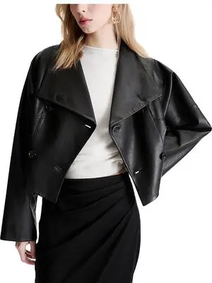 Marella Mlltessile Leather Cropped Jacket - Black
