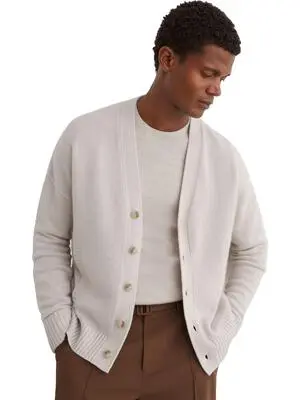REISS Reiss Padstow 100% Cashmere V-Neck Cardigan Parchment Grey