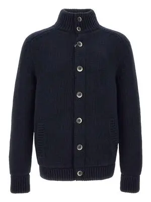 Herno Button-up Wool Cardigan With High Neck - Black