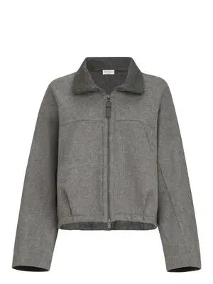 Brunello Cucinelli Hand-crafted Virgin Wool Double Cloth Bomber Jacket - Dark Gray