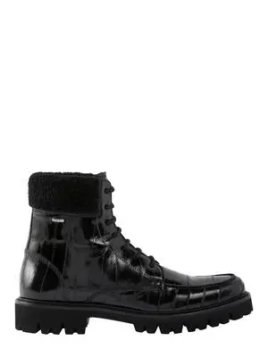GIUSEPPE ZANOTTI Lace-up Eel Skin Combat Boots - Black
