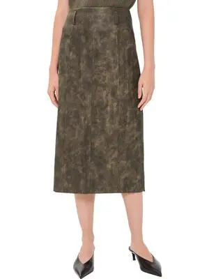 EN SAISON Margot Faux Leather Midi Skirt - Olive