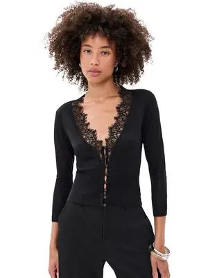 L'Agence Eluna Lace Detail Cardigan - Black