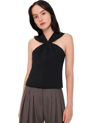 A.L.C. Elouise Sleeveless V-neck Top With Ruching - Black