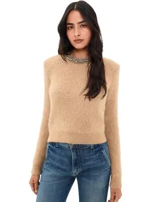 SELF-PORTRAIT Beaded Embellished Knit Sweater - Brown