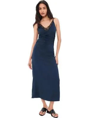 Baum Und Pferdgarten Atalie Ruched V-neck Maxi Dress With Lace Trim - Eclipse Blue