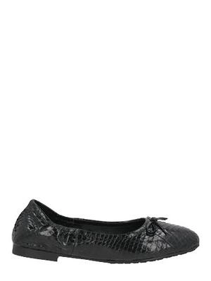 SEBAS. Sebas Leather Ballet Flats With Snakeskin Print And Bow Detailing - Black