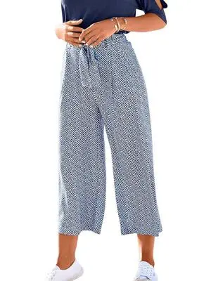 LASCANA Printed Wide Leg Cropped Culottes - Blue-printed
