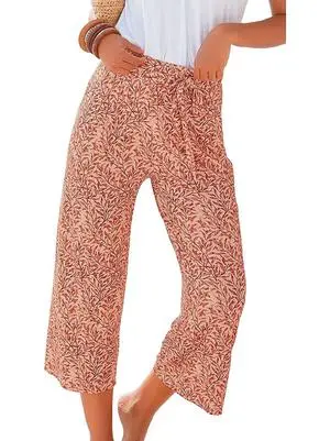 LASCANA Lascana Printed Wide Leg Cropped Culottes Red Printed
