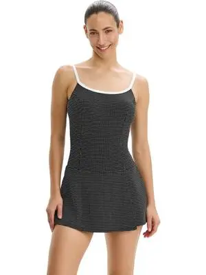 GOTTEX Dottie Delight Textured Square Neck Swimdress - Black-white